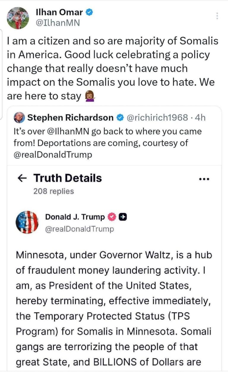 Ilhan Omar Responds Strongly to Trump’s Move to End TPS Protections for ...